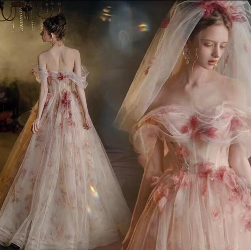 Gorgeous Off Shoulder Flounce Flowers Tulle Evening Dresses Cocktail ...