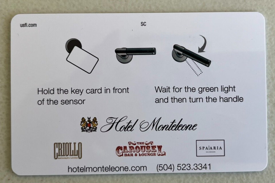 HOTEL MONTELEONE ROOM KEY CARD French Quarter NEW ORLEANS Louisiana ...