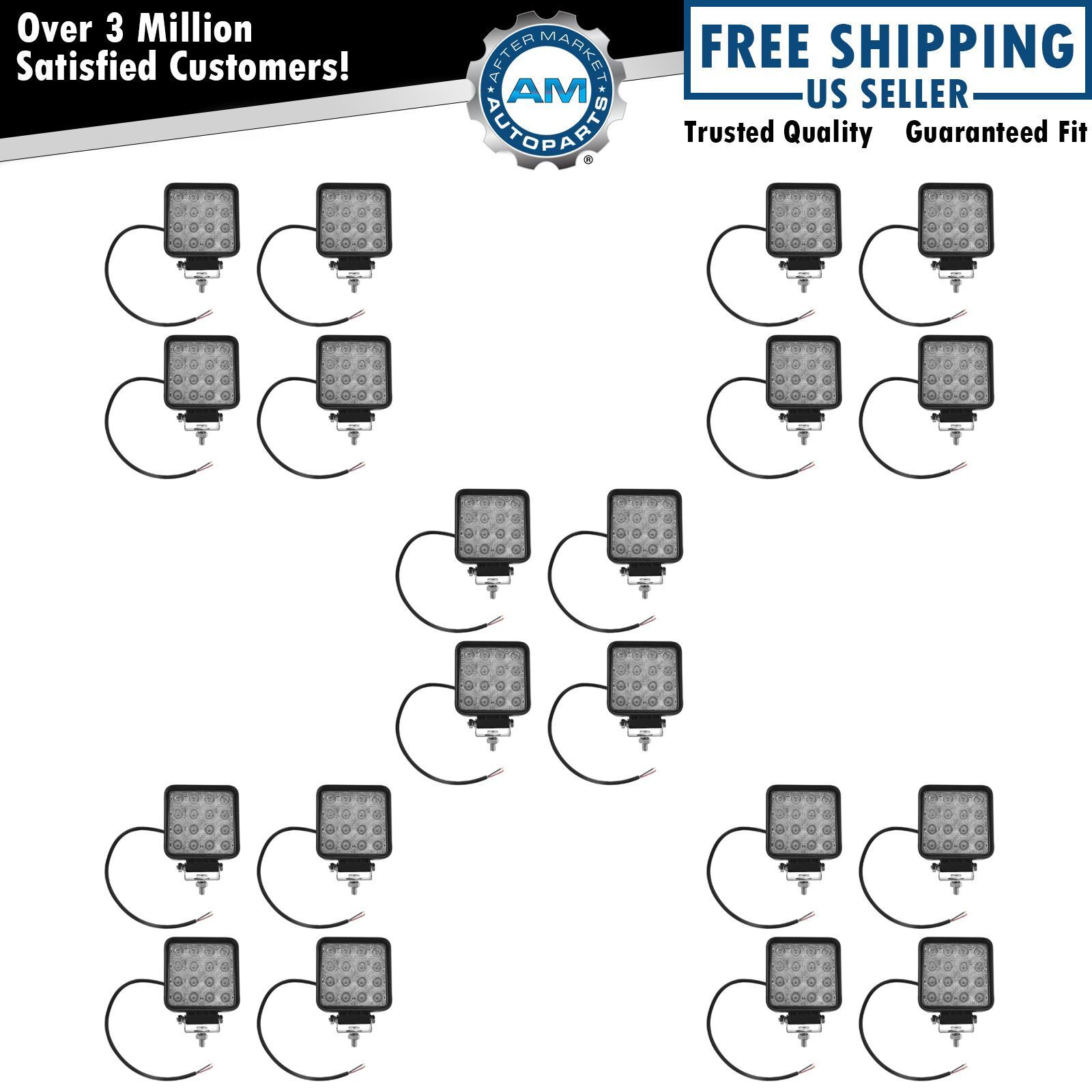 Square Light Bar Set of 20 4 Inch 48w 16 LED Work Spot SUV Truck 4WD ...