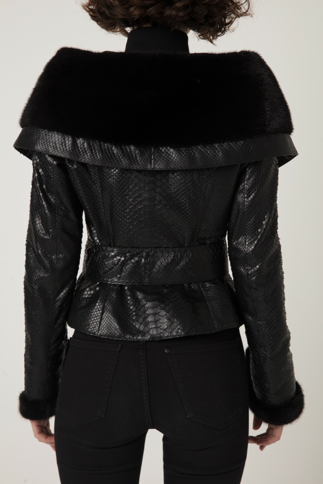 All Sizes Women's Genuine Python Leather Mink Fur Collar White Exotic ...