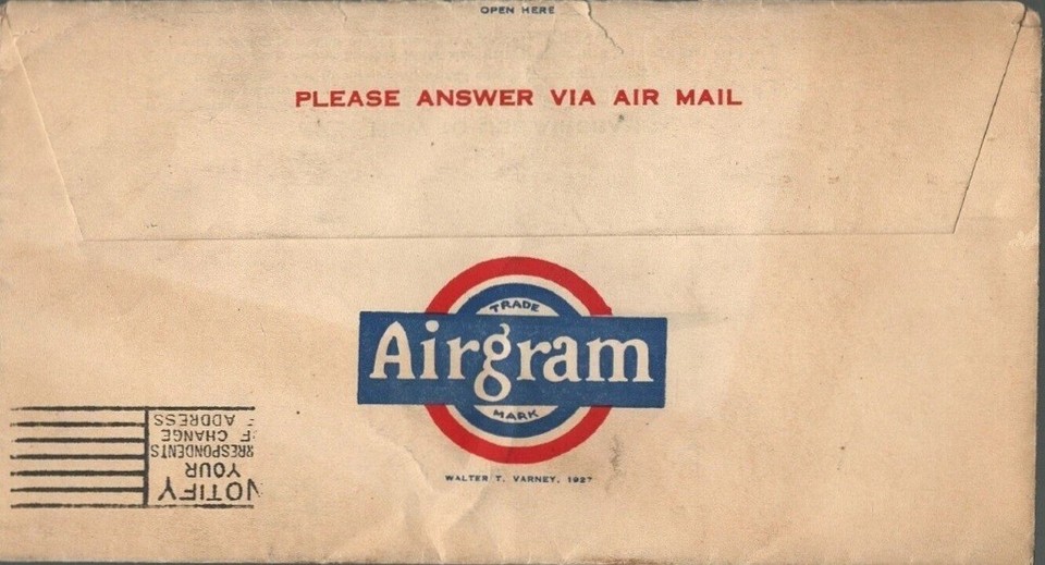 1928 Airgram US Airmail Cover Mile5City Montana RPO National Parks ...