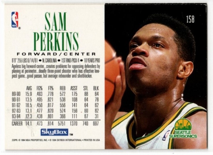 1994 Skybox #158 - Sam Perkins - Seattle Supersonics Basketball Card | eBay