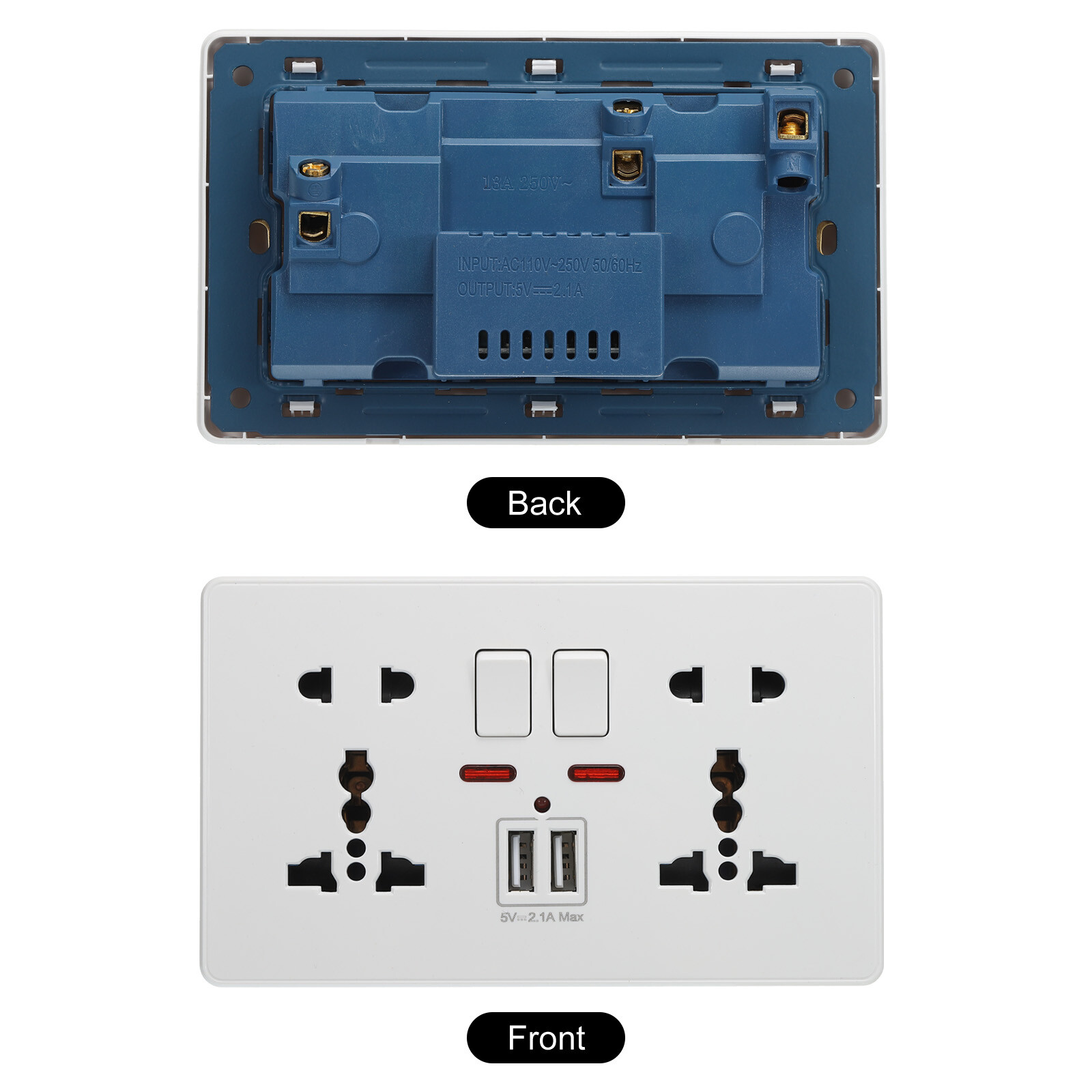 UK US Multi Socket Double Power Outlet Switched USB White 250V 13A Pack ...