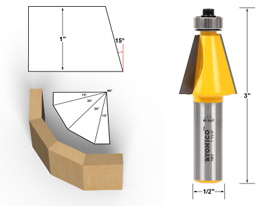 15 Degree Chamfer Edge Forming Router Bit - 1/2" Shank - Yonico 13912 ...