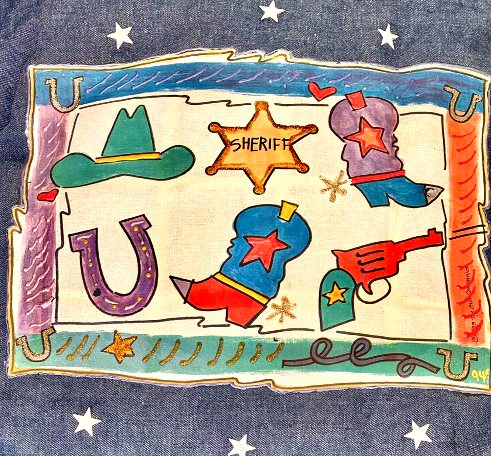 Tooth Fairy Pillow Child's Cowboy Cowgirl Theme Hand Painted Fringed-14 ...