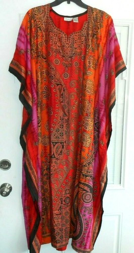 NEW SANTE MUU MUMU 2X 3X CAFTAN HOUSE DRESS RED ORANGE PURPLE NO ...