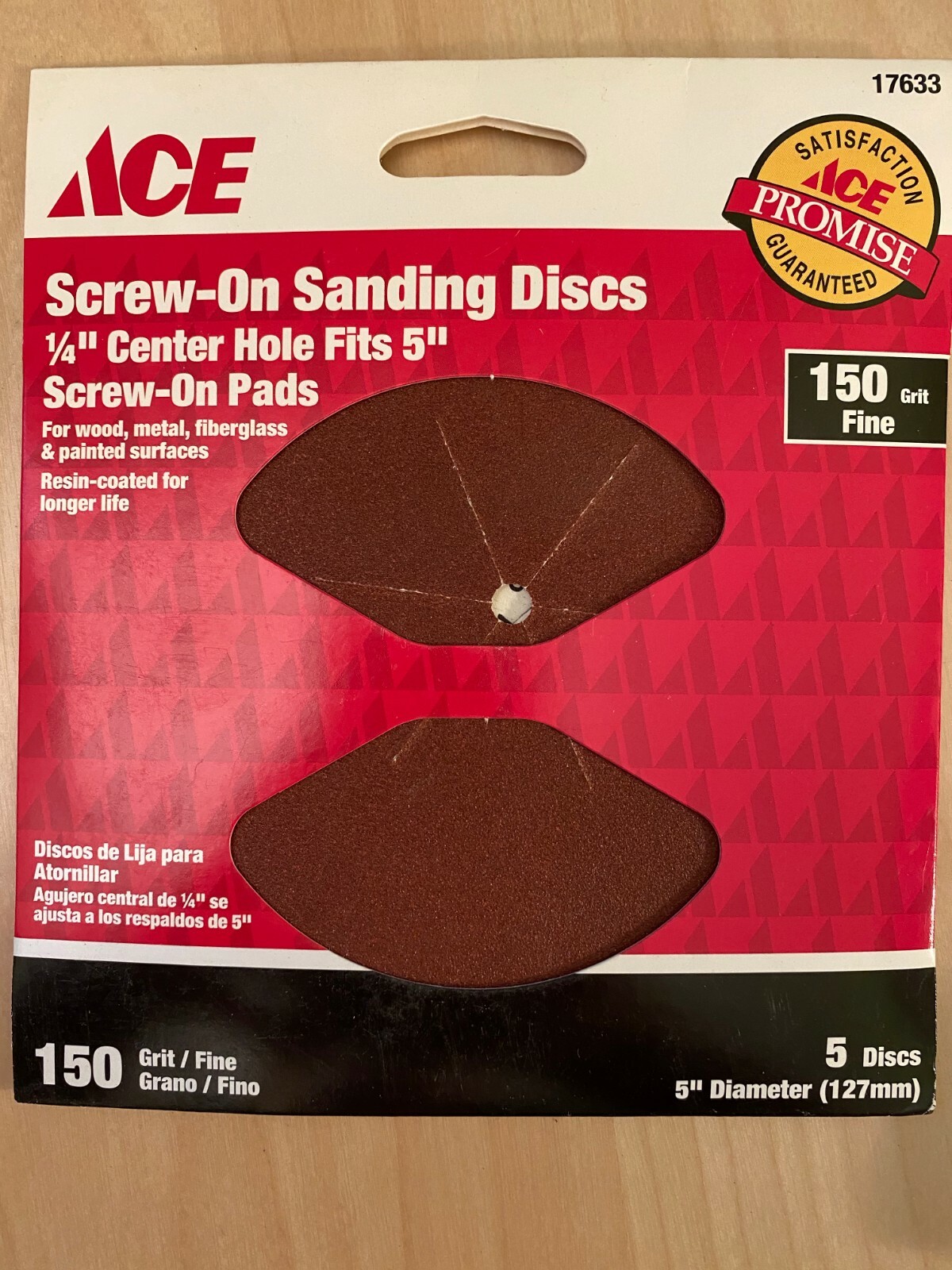 Four Packages Ace Screw-On 5" Sanding Disc Sandpaper Fine 150 Grit No ...