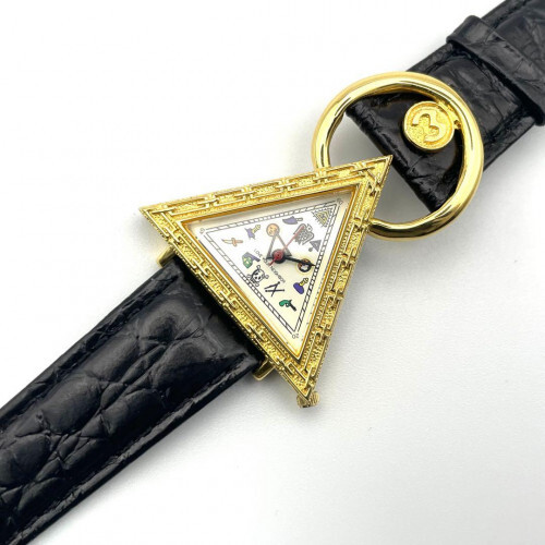 Freemason Triangle Wrist Watch Quartz Men Black Gold Working Used ...