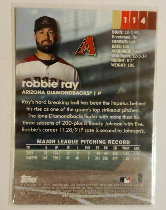 2020 Stadium Club Chrome #114 Robbie Ray - Arizona Diamondbacks ...