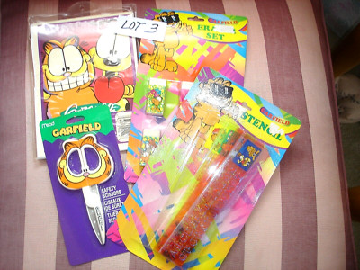 Vintage GARFIELD CAT Stationary Stencils Erasers Scissor- NEW OLD STOCK ...