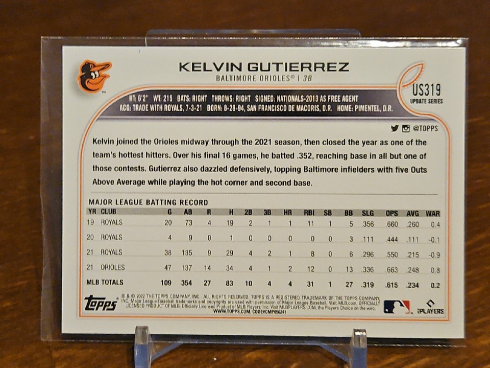 2022 Topps Update Series #US319 Kelvin Gutierrez - Baltimore Orioles ...