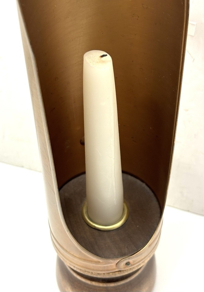 Vintage Copper Wood Reflector Candle Holder Country Farm Decor Tabletop ...