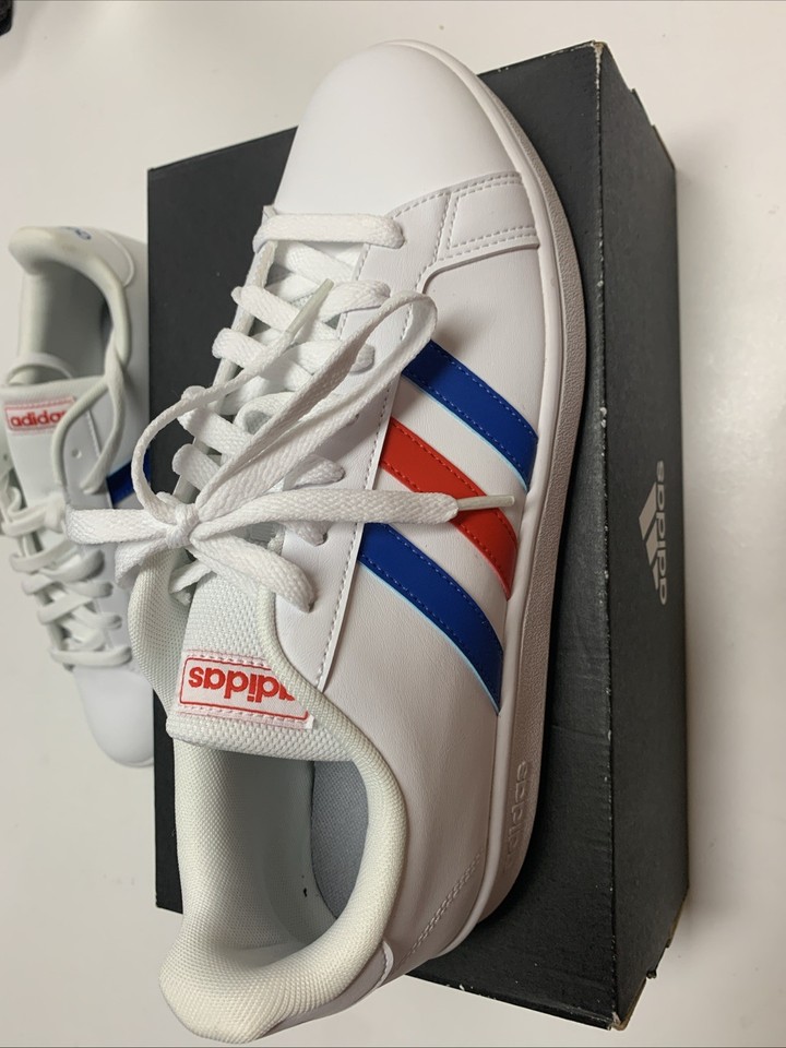 Size 10.5 - Adidas Grand Court Base White Blue Active Red, EE7901 ...