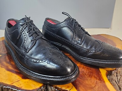 Vtg Freeman Contour Custom Wingtip Brogue Black Leather Lace Up Shoes ...