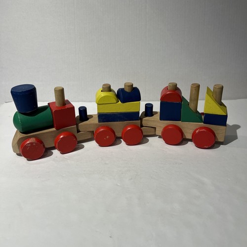 Melissa & Doug Wooden Jumbo Stacking Train 4-Color Wooden Toddler Toy ...