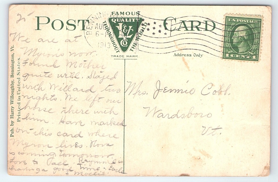 Postcard Main Street Bennington Vermont Settled 1761 posted 1913 | eBay