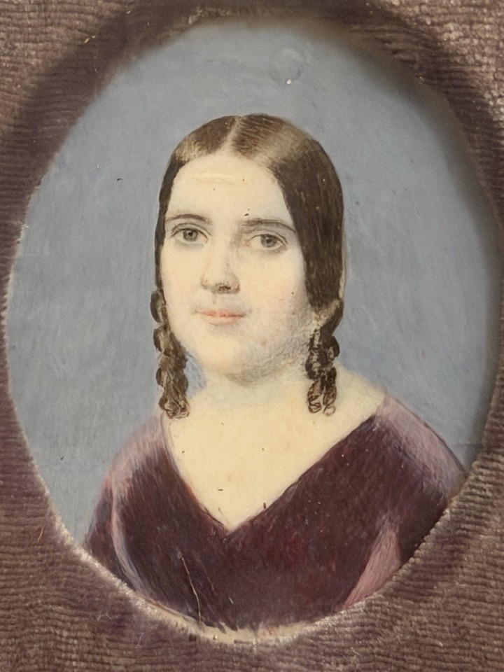 Antique Early Victorian Portrait Miniature Young Woman Ringlet Hair ...