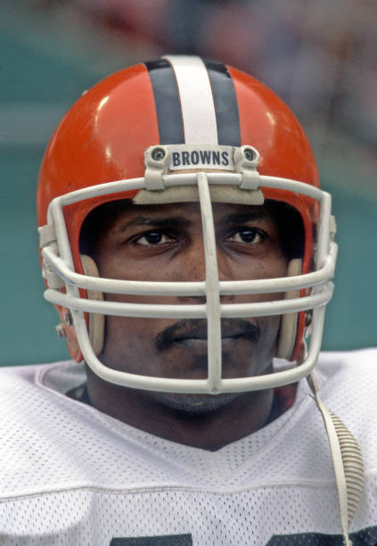 Running back Mike Pruitt of the Cleveland Browns looks on from t- 1983 ...