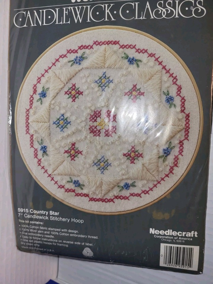 WonderArt Vtg Country Star Candlewick Kit with 7" Hoop Needlework | eBay