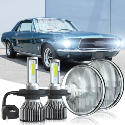 Pair Fit 1965 -1973 Ford Mustang 7 Inch Round Led Headlights Hi/Lo Beam ...
