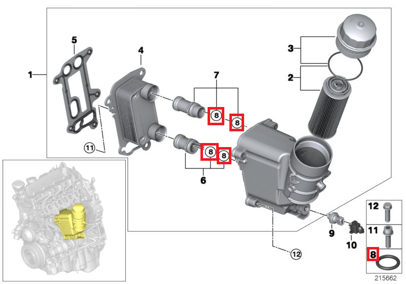 NEW GENUINE BMW N47 OIL COOLER SEAL O-RING GASKET 25X3,8 SET OF 4 ...