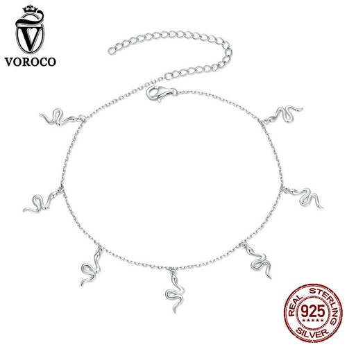 Voroco 925 Sterling Silver Small Snake CZ Anklet Adjustable Chain ...