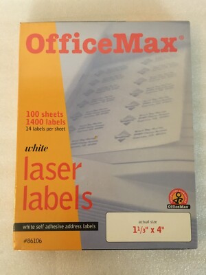 White Laser Labels, self-adhesive, 1 1/3"x 4", 1400 Labels, Office Max ...