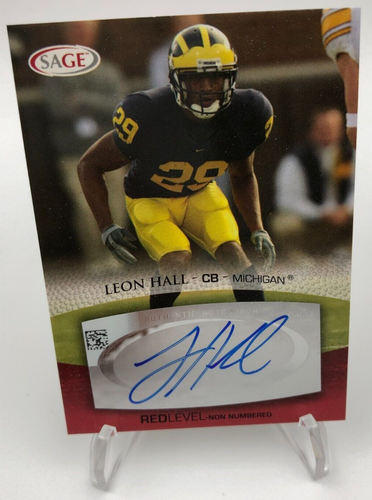 2007 LEON HALL ROOKIE AUTO Sage RED Autograph Card BENGALS MICHIGAN ...