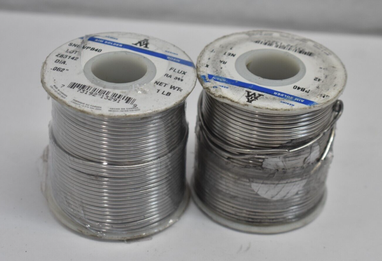Lot of 2 AIM Solder Wire Spool 60/40 .062" 1.5mm Dia Rosin Activated RA ...