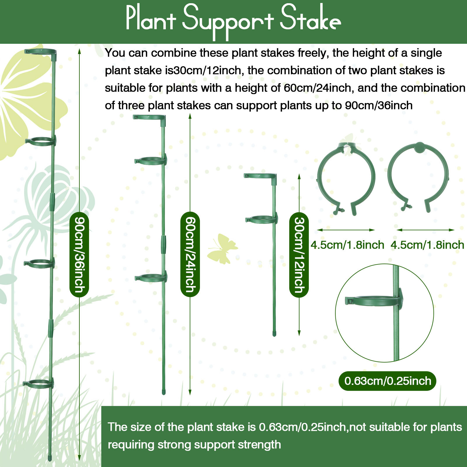 20 Set Garden Stakes Adjustable Plant Support Sticks (12 in/30 cm) | eBay