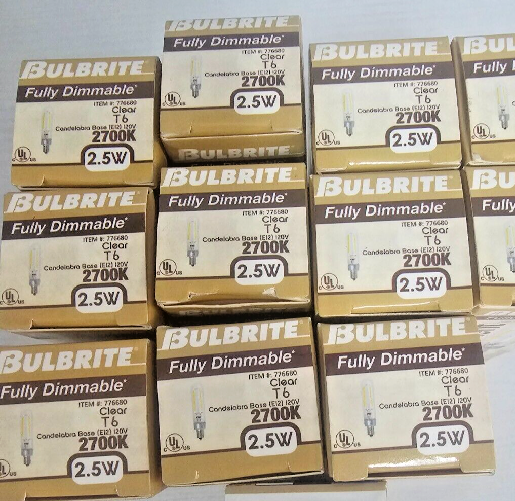 BULBRITE LED T6 2.5 watt Filament E12 base 120V (776680)* Sold in a 12 ...