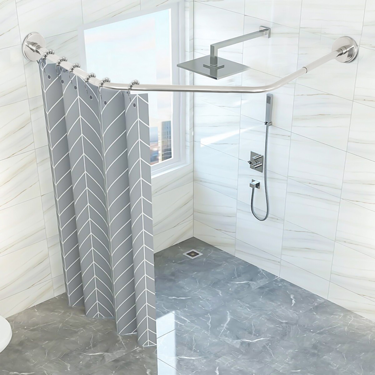Curved Shower Rods For Shower Stalls YYBUSHER Corner Shower Curtain