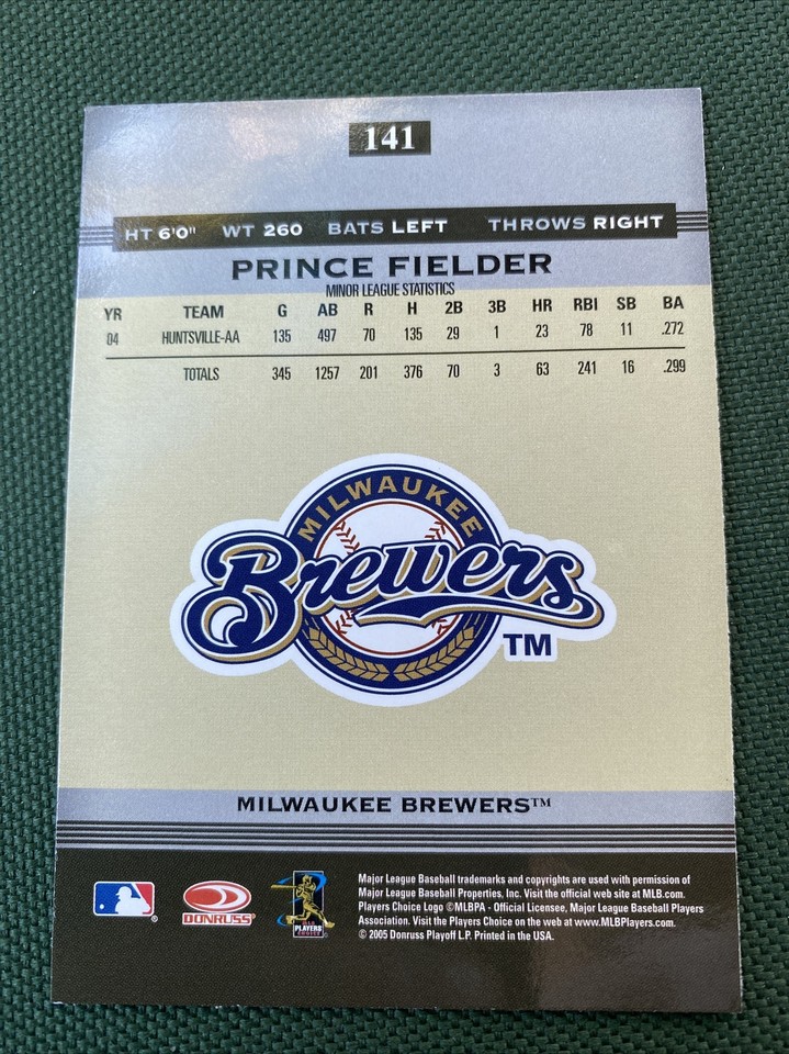 2005 Donruss Greats PRINCE FIELDER Rare Rookie Card RC #141 Milwaukee ...