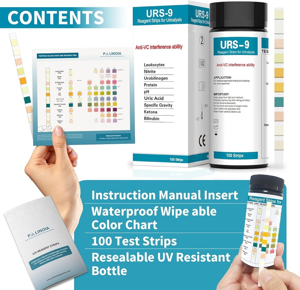 Home Use URS 9-in-1 Urine Test Strips 9 Parameters Testing for Body ...