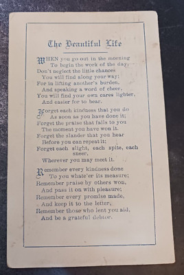 1914 postcard The Beautiful Life religious poem Golden Rule Printing ...