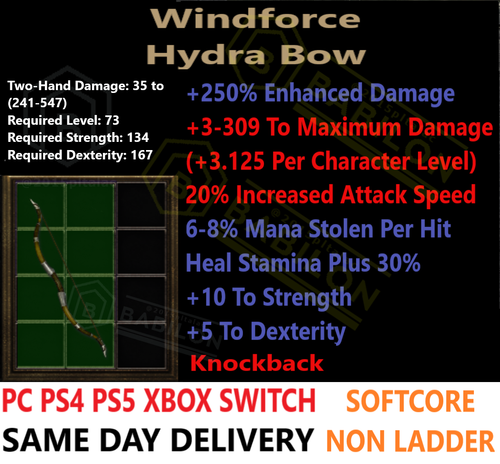 PC PS4 PS5 XBOX SWITCH WINDFORCE 6-8ML HYDRA BOW Diablo 2 Resurrected ...