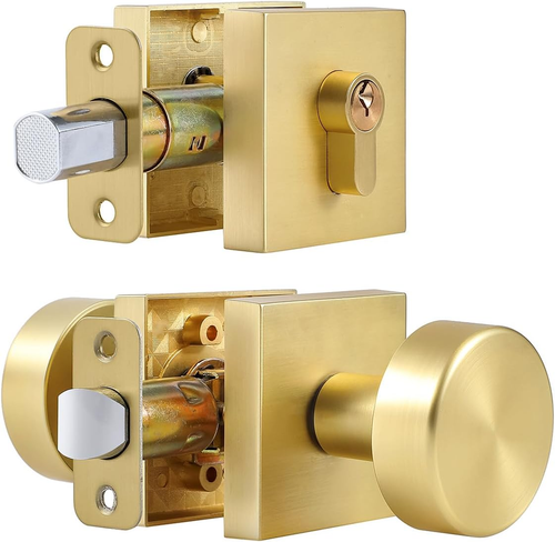 Gold Door Knob and Single Cylinder Deadbolt Set, Exterior Door Knobs with Lock a | eBay