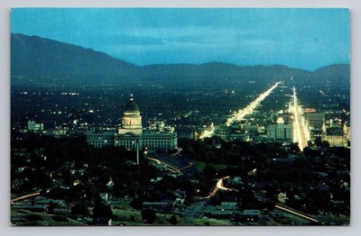 Salt Lake City Utah Night View Aerial from Ensign Peak Postcard UT | eBay