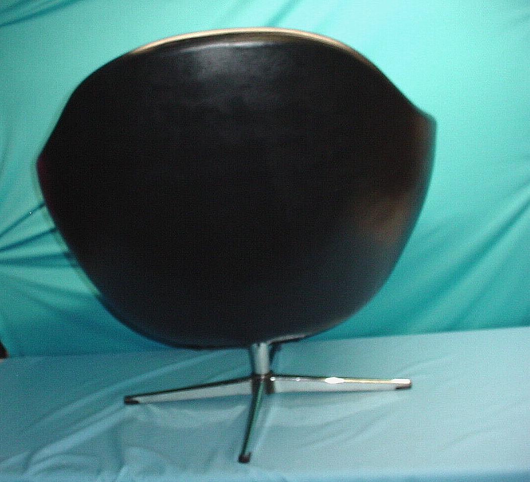 Vintage Overman? SWIVEL CHAIR Pod Swedish Danish Modern Black Vinyl ...