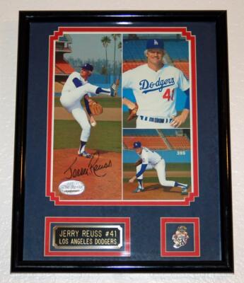 JERRY REUSS L.A. DODGERS AUTOGRAPHED 8X10 MATTED & FRAMED W/ FIELD OF ...