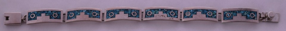 Vintage sterling & chip inlay Turquoise link bracelet Mexico, Mexican ...