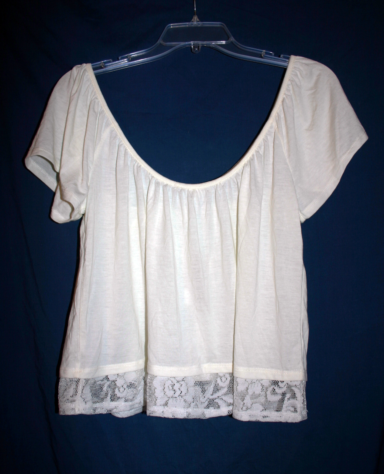 American Rag Womens M Ivory Peasant Style Crop Top Knit with Lace NWT ...