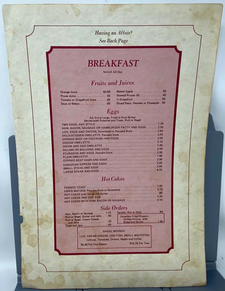Original Vintage 1975 Junior's Breakfast All Day Restaurant Menu Kenyon ...