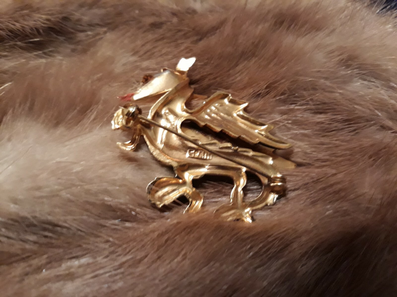 VINTAGE DAMASCENE DIMENSIONAL FIERCE DRAGON PIN RED &… - Gem