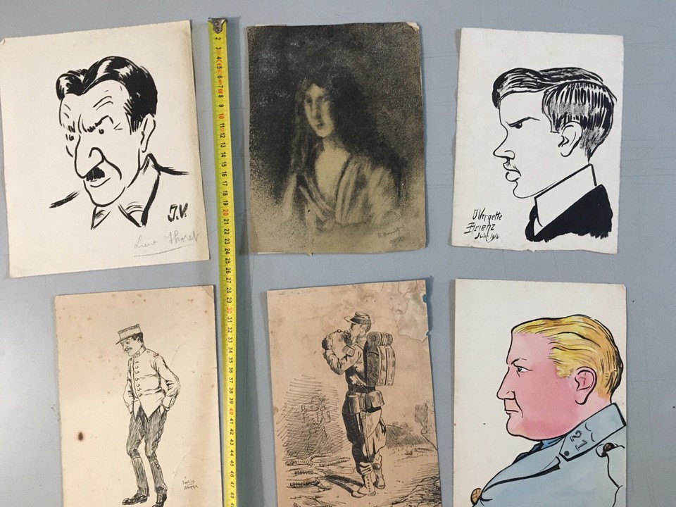 Lot Drawing Portrait Ink Lavis Charcoal 6 On Paper Xixth Early 20th to ...