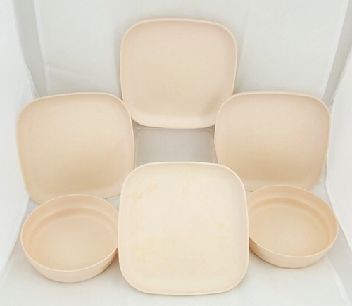 Set of 4 Tupperware Square Plates 8" 1534 Cream Pink and 2 Bowls 2415A ...