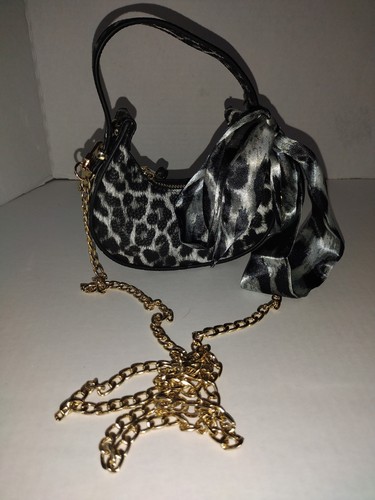 Micro Leopard Print Bag With Gold Crossbody Chain And Purse Scarf | eBay