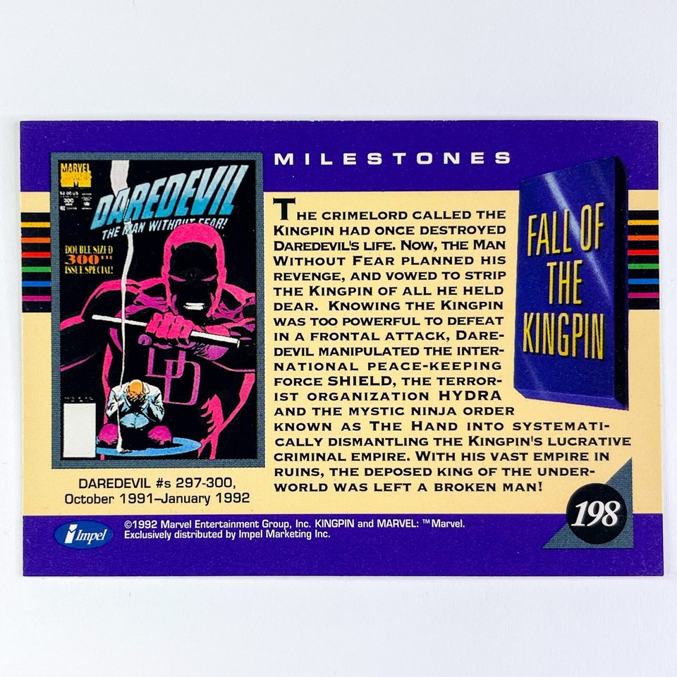 Marvel Impel 1992 Fall of Kingpin Milestones Card 198 Series 3 MCU ...