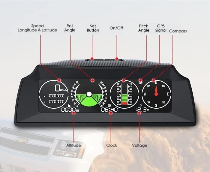Car Inclinometer Off-road Clinometer for Pitch & Roll Angle, Slope ...
