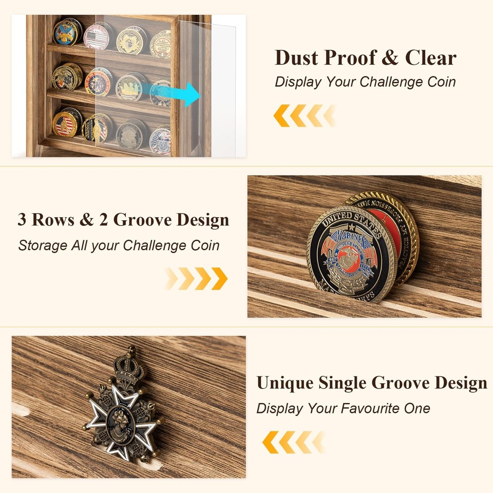 Double-Sided Rotating Challenge Coin Display, Wooden Military Coin ...